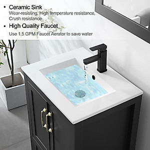 LUCKWIND 24” Bathroom Vanity with Sink, Modern Painted Bathroom Storage Cabinet with Ceramic Basin Sink Top, Faucet and Drawers Without Mirror, Black