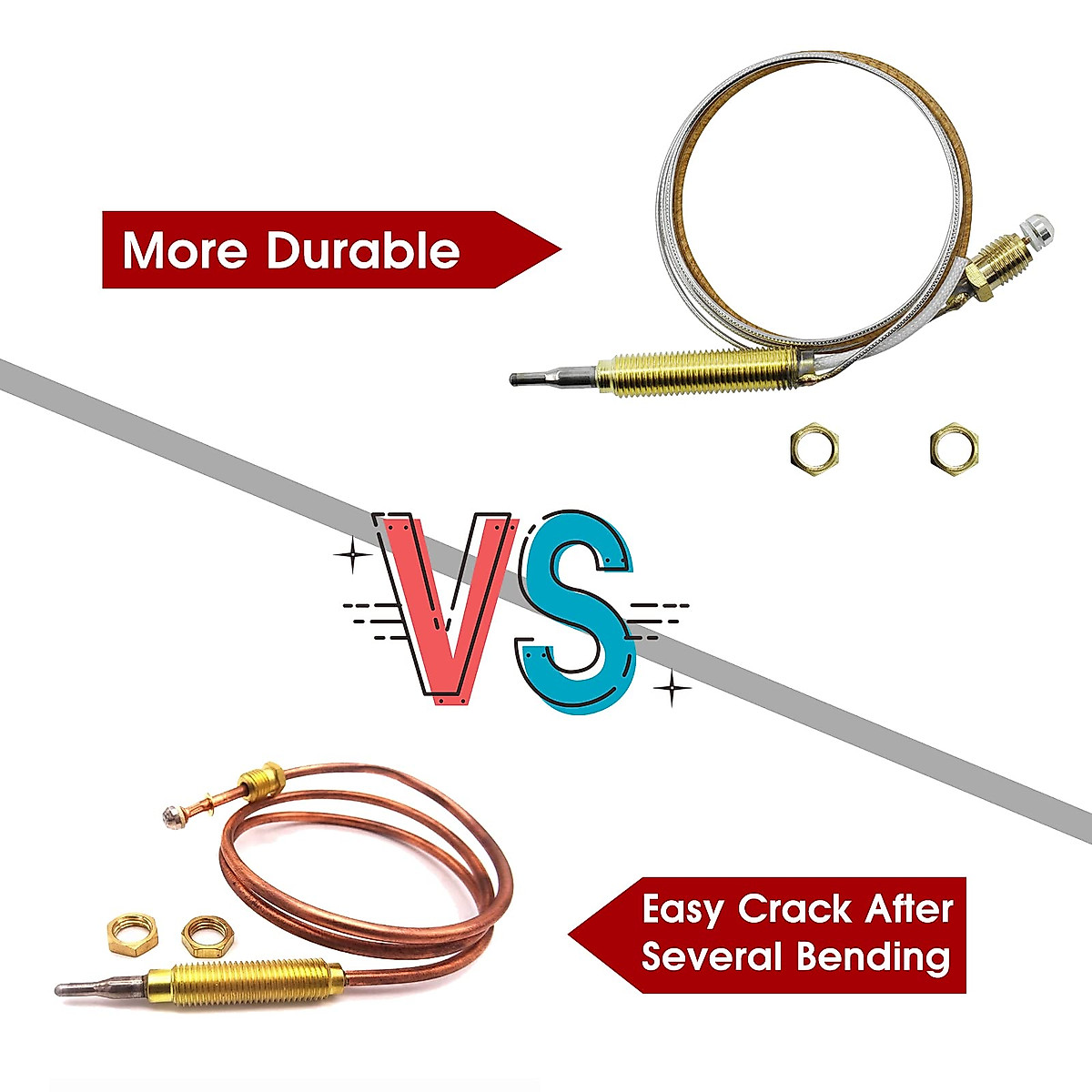 MENSI Universal M8X1 Thermo Couple Sensor Temperature Flame Safety for Propane Natural Gas Fire Pit, Fireplace 24"