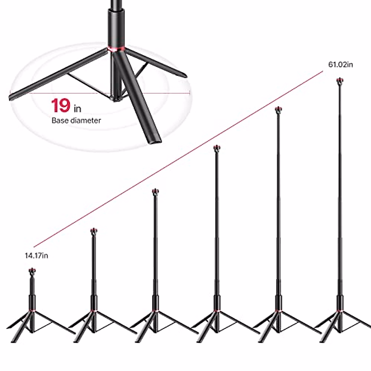 MT-54 Portable Adjustable 5ft Light Stand Tripod, Height 2ft to 5ft, Metal Stand for Small Photography Lights, Webcams, Cameras, 360º Rotating Mount, Aluminum Lightweight, with a Free Phone Mount