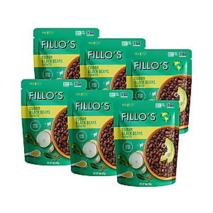 Fillo's Cuban Black Beans - Ready to Eat Beans, Gluten-Free, Preservative-Free, Microwavable Meals, Non-GMO, Plant Protein, Vegan Beans, 10 oz Pk of 6