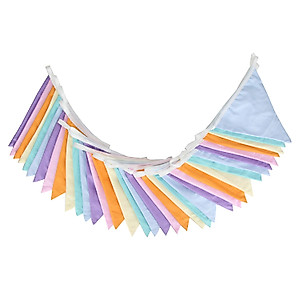 INFEI Multicoloured Pastel Double Layer Cotton Fabric Pennant Flags Bunting Banner Garlands for Wedding, Birthday Party, Outdoor & Home Decoration (10M/32Ft)