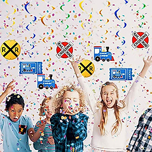 56 Pieces Train Hanging Swirls Steam Train Party Hanging Decorations Set Railroad Train Crossing Hangings for Train Theme Birthday Baby Shower Party Supplies