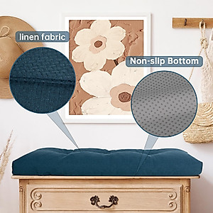 ROFIEJOX Bench Cushion 36 Inch - Sackcloth Fabric, High-Density Foam, Non-Slip Bottom, Soft Durable Indoor Tufted Long Seat Cushion for Window Garden Furniture (Navy Blue, 36x14x4 Inch)