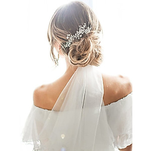 Unsutuo Crystal Bridal Headband Silver Rhinestone Leaves Wedding Hair Vine Pearls Bride Hair Pieces for Women and Girls(Silver)