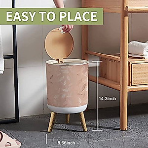 IBPNKFAZ89 Small Trash Can with Lid Rose Gold Floral Rose Gold Leaf Seamless Rose Gold Abstract Seamless Garbage Bin Wood Waste Bin Press Cover Round Wastebasket for Bathroom Bedroom Office Kitchen