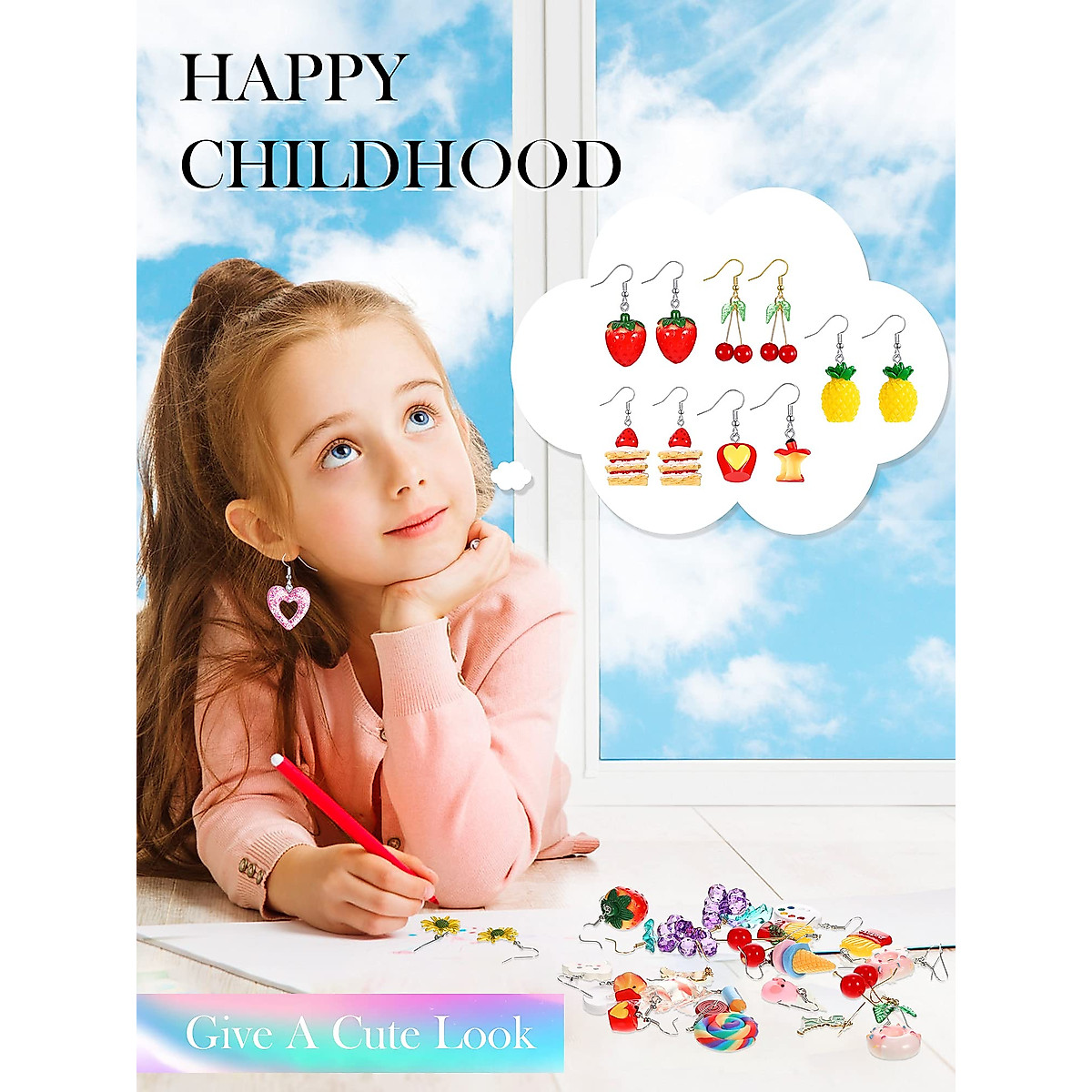 40 Pairs Cute Weird Earrings Funny Earrings Milk Tea Strawberry Mushroom Cloud Flowers Dinosaur Egg Dangle Earrings for Women Girls