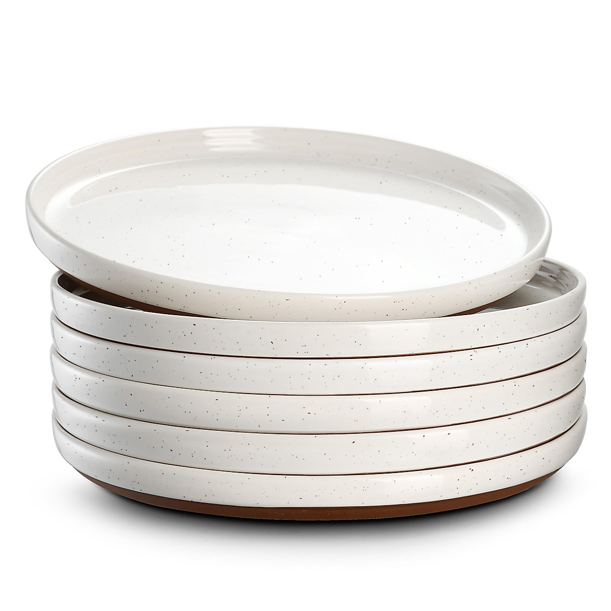 DOWAN 8.5" Moon-White Sesame Glaze Dinner, Dessert & Salad Plates Set of 6, Porcelain Ceramic, Microwave, Oven & Dishwasher Safe, Perfect for Daily Dining, Family Gatherings, Parties & Gifts