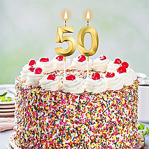 50th Birthday Candles Cake Numeral Candles Happy Birthday Cake Topper Decoration for Birthday Party Wedding Anniversary Celebration Supplies (Gold)
