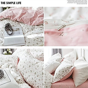 AMWAN Pink Floral Duvet Cover Twin XL Cotton Garden Bedding Sets Kids Girls White Comforter Aesthetic Botanical Vintage Flower Print with Zipper Ties