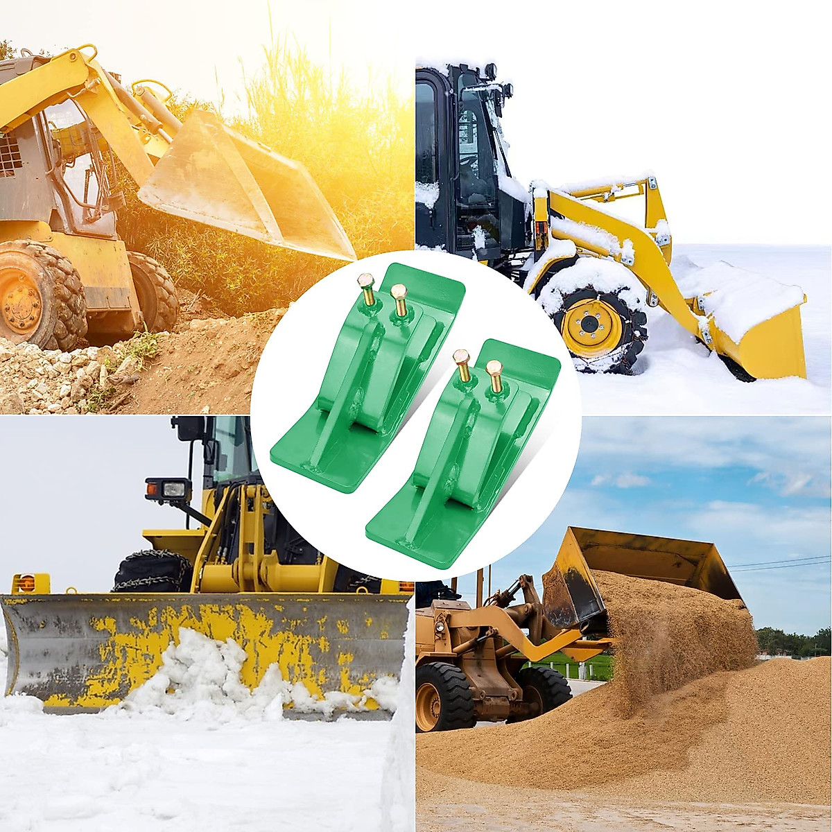 Tractor Bucket Protector(Upgraded Version), 2Pcs Ski Edge Protector, Turf Tamer Skid Protector with Grade8.8 Double Lock Nuts and Bolts, Heavy Duty Steel for Snow Removal Spreading Gravel,Green