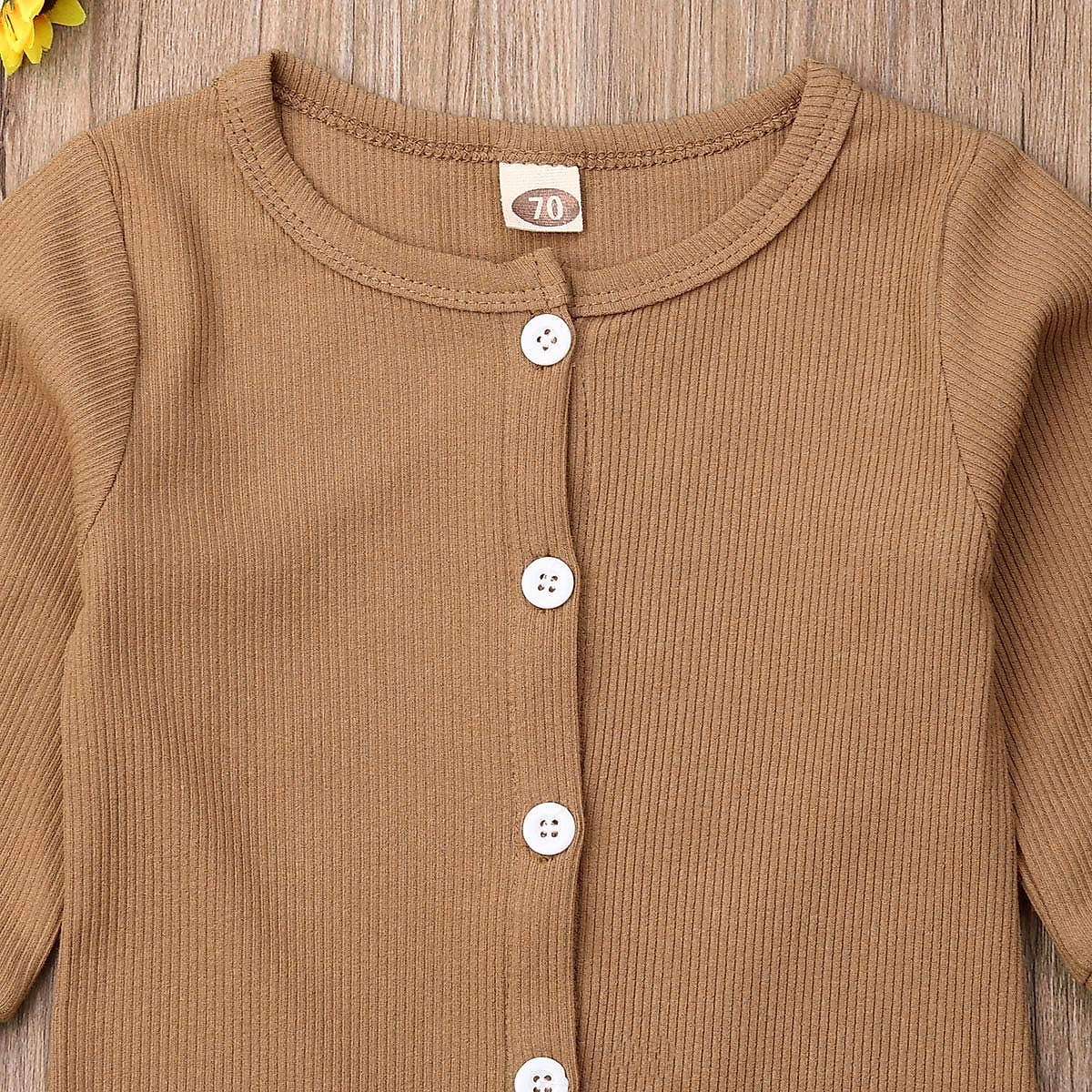 Kuriozud Newborn Infant Unisex Baby Boy Girl Long Sleeve Button Solid Knitted Romper Bodysuit One Piece Jumpsuit Summer Outfits Clothes (Long Sleeve Jumpsuit Brown, 0-3 Months)