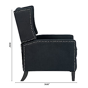 Pushback Recliner Chair,Comfy Wingback Recliner Sofa Chair with Adjustable Backrest,Tufted Fabric Accent Armchair with Vintage Rivets Trim for Living Room Office Home Theater (Black-New)