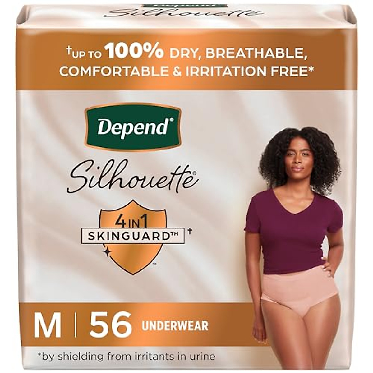 Depend Silhouette Adult Incontinence & Postpartum Bladder Leak Underwear for Women, Maximum Absorbency, Medium, Pink, 56 Count, Packaging May Vary