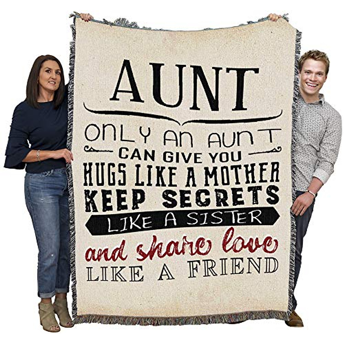 Only an Aunt Can Give You Hugs Like a Mother Blanket - Gift Tapestry Throw Woven from Cotton - Made in The USA (72x54)