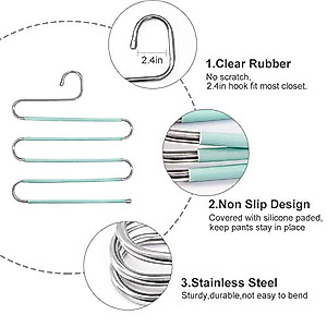 Myfolrena Hangers for Pants, Updated S Shaped Hanger Non Slip Clothes Hanger Space Saving for Jeans Trousers Slacks Leggings(Teal-4 Pack)