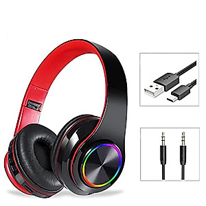 Head-Mounted Bluetooth Headphone, LED Lights Glowing Headphones Earphone Support Wired and Wireless,9D Surround HiFi Stereo Sound, for Video Game,Sports,Driving,Fitness,for iOS