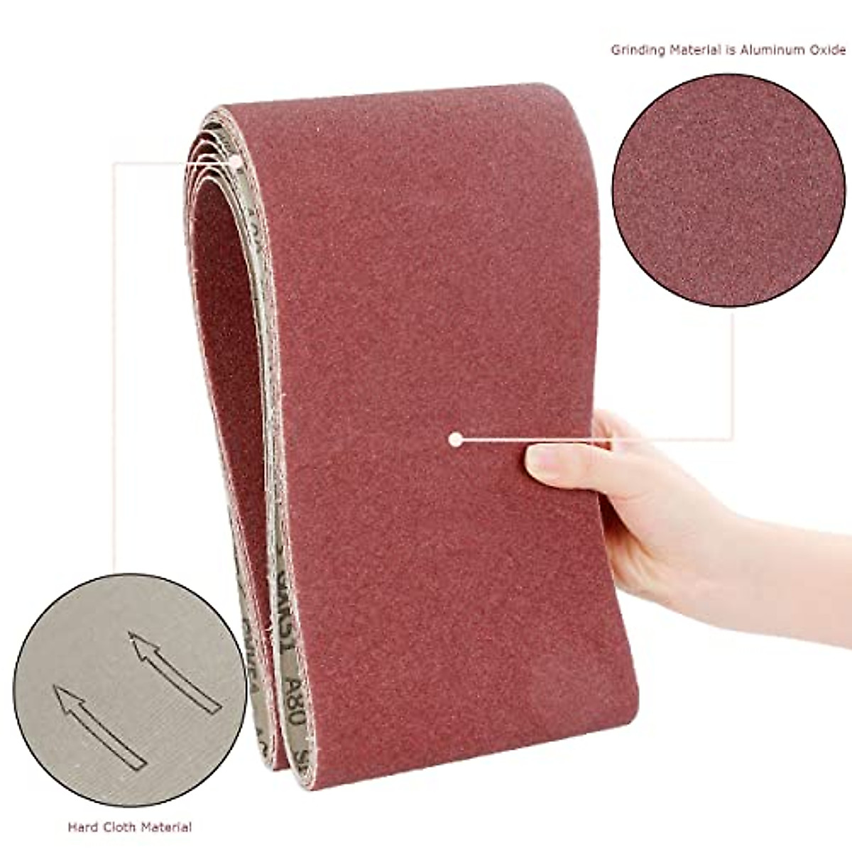 6 x 48 inch Sanding Belts 80 Grits 5 Pack Belt Sander Paper Belt Sander Belts Aluminum Oxide Sanding Belt for Belt Sander Knife Sharpening Woodworking Metal Glass Polishing