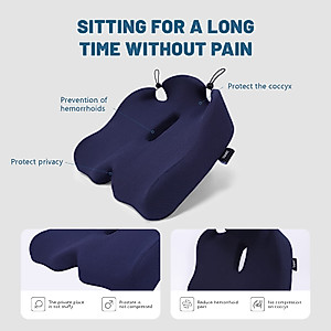 Yuqre Seat Cushion, Office Chair Car Seat Cushion, Breathable Memory Foam Non-Slip for Back, Coccyx, Sciatica, Tailbone Pain Relief