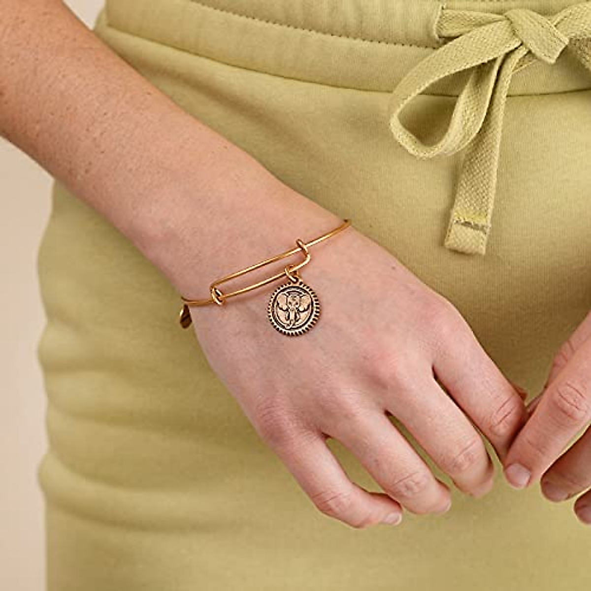 Alex and Ani Path of Symbols Expandable Bangle for Women, Elephant Embossed Charm, Rafaelian Gold Finish, 2 to 3.5 in