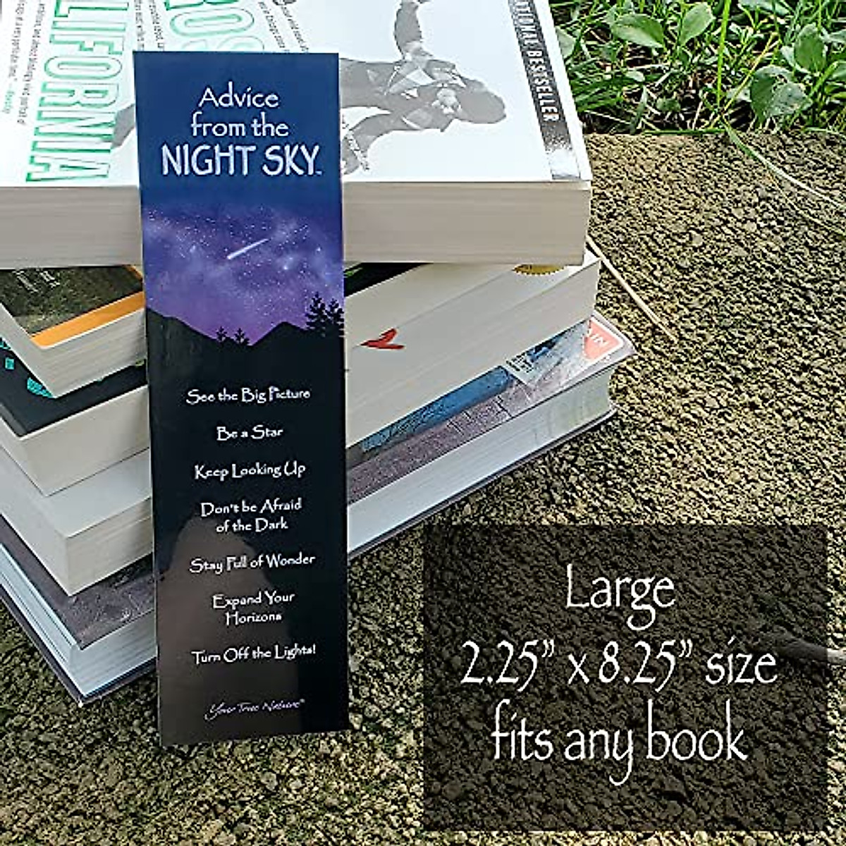 Your True Nature Advice from Nature 3 Bookmark Night Set, Laminated with Glossy Finish, Printed on Recycled Paper - Wolf, Moon, Night Sky (AMBM-Night)