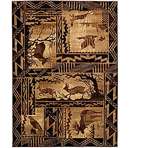 Rustic Country Theme Wildlife Moose Deer ELK Bird Lodge Cabin New Area Rug Carpet (7’ 8” X 10’ 8”)