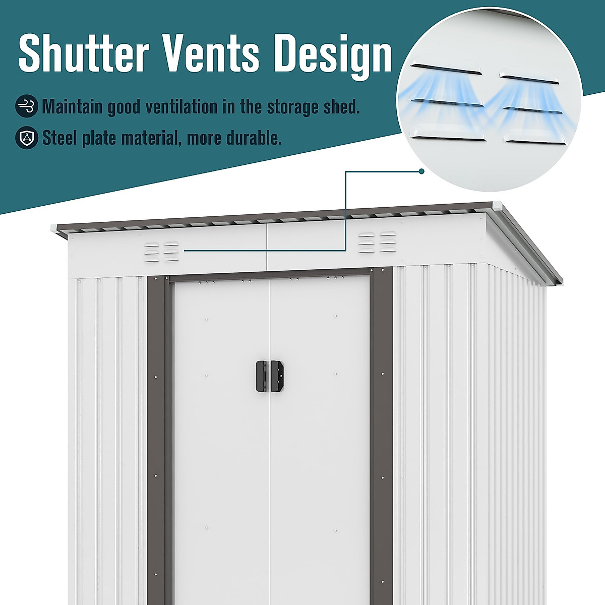 JAXPETY 4' x 6' Ft Outdoor Storage Shed, Metal Tool Shed with Vents, Lockable Door, Organizer House for Garden Backyard Patio Lawn, Weatherproof, White