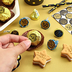 Tenare 504 Pieces Black and Gold Birthday Party Favor Stickers Cheers to Label Stickers Mini Chocolate Candy Wrappers for Birthday Party Decor(50th)