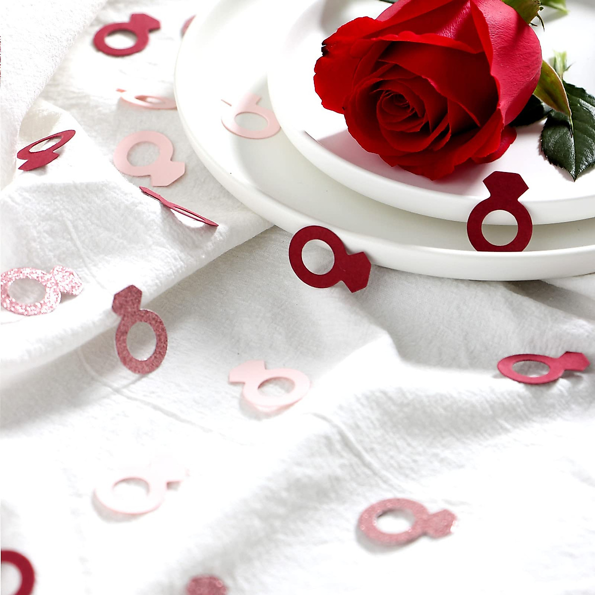 Engagement Bridal-Shower Decorations Ring Confetti -300pcs Rose Gold Pink Wine Red Confetti Glitter Sprinkles Paper Wedding Bachelorette Decorations Proposal Valentines Day Party Table Decor Panduola
