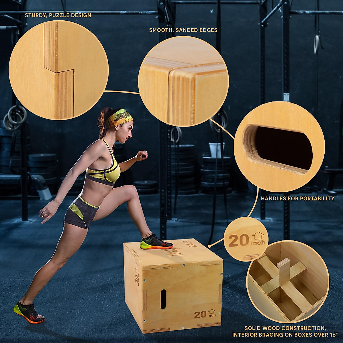 Yes4All 3 in 1 Wooden Plyo Box, Plyometric Box for Home Gym and Outdoor Workouts - 16x14x12