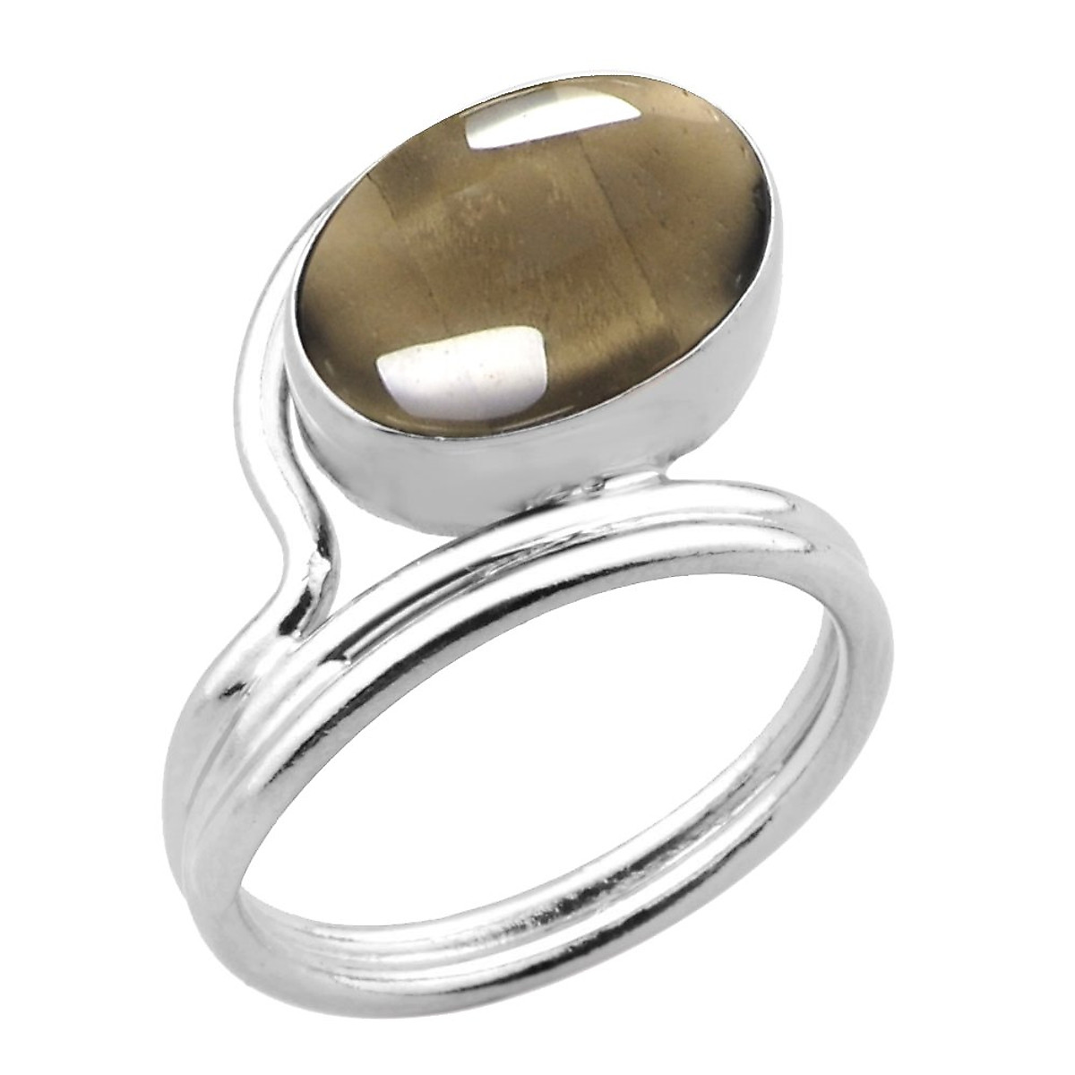 925 Silver Plated 5.78Cts Solitaire Natural Smoky Quartz Ring Size 8 For Women, Handmade Brown Stone November Birthstone Ring Jewelry Gift For Women Mom Wife