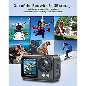 AKASO Brave 4 Elite 4K60fps 20MP Ultra HD Action Camera IPX8 33FT Underwater Camcorder Waterproof Camera with 64GB Storage, Touch Screen, Stabilization 2.0, Built-in 1650mAh Battery and Accessory Kit