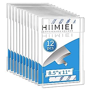 HIIMIEI 12 Pack Clear Acrylic Wall Mount 8.5x11 Sign Holder, Portrait Door Plexiglass Display Sign Holder Adhesive with 3M Tape, Plastic Photo Ads Frames Used in Office Hospital Hotel Store