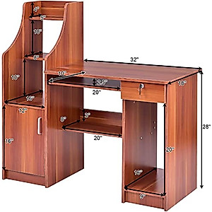 Tangkula Computer Desk with Storage Cabinet & Drawer, Wood Frame Home Office Desk with Pull-Out Keyboard Tray, Computer Workstation with Hutch Storage Bookshelf & CPU Compartment, Study Writing Table