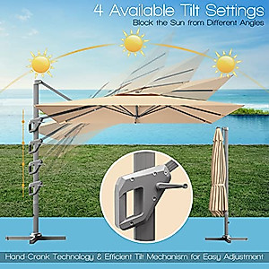 TANGKULA 10x13ft Patio Offset Rectangular Umbrella, Garden Cantilever Umbrella W/ 360° Rotation Function, 4-Tilt Setting & Hand-Crank System, Large Hanging Umbrella W/Weight Base Included (Beige)