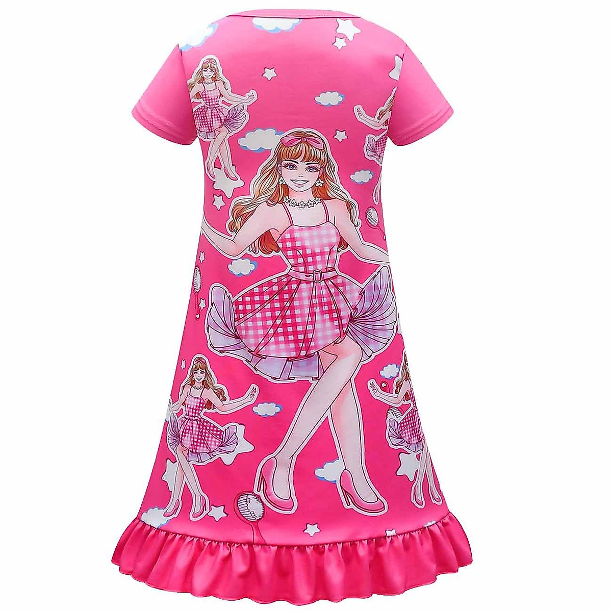 MSSmile-FANKID Girls Bar-Bie Costume Pink Bar-Bie Dress Girls home wear casual dress (4-5Year/120cm,Rose)