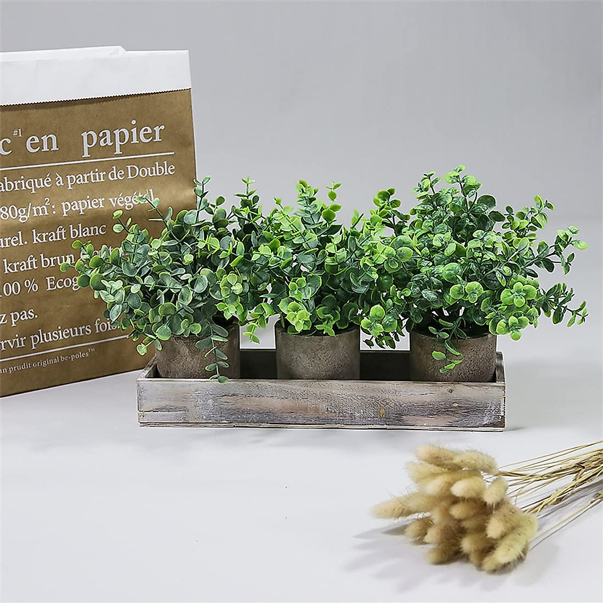 WOS Small Potted Artificial Plants, Artificial Plants, Plastic Green Plants, Suitable for Home Office Garden Decoration, Indoor and Outdoor, 3Piece Set