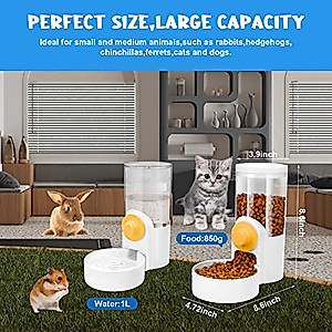 Jspupifip 35oz Rabbit Automatic Food Water Dispenser,Hanging Pet Food Water Dispenser Cage Automatic Feeder Set for Small Cats Dogs Rabbit Chinchilla Guinea Pig Hedgehog Ferret(White)