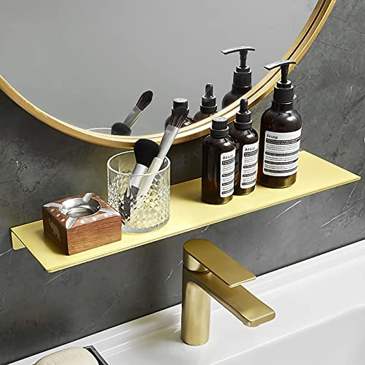 LAIGOO 2 Pcs Gold Floating Shelves for Wall Organizer, Makeup Organizer Wall Mount Bathroom Wall Shelves Countertop Organizer, Display Ledge Shelves, Space Aluminum, Shower Shelf (19.68+19.68 Inch)