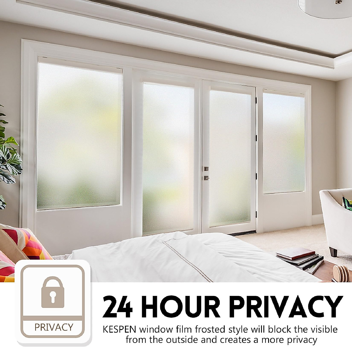 KESPEN Frosted Window Privacy Film Heat Control UV Sun Blocking Glass Stickers Static Cling Non Adhesive Door Coverings Decals for Bathroom Home Office, Frosted, 17.5 Inch X 6.5 Feet