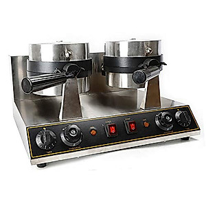 GUANG Commercial Waffle Maker, 2600W Double Head Stainless Steel Waffle Rotating Maker Machine Non-stick Round Waffle Cake Baker Pan