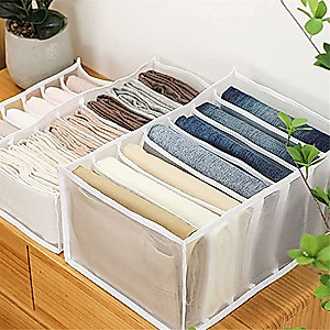 Wardrobe Clothes Organizer,Drawer Organizers for Clothing,Washable Clothes Organizer for Folded Clothes,Mesh Clothes Storage Organizer for Jeans,Underwear,Socks,Leggings,T-shirts (White, 2pc-Large)