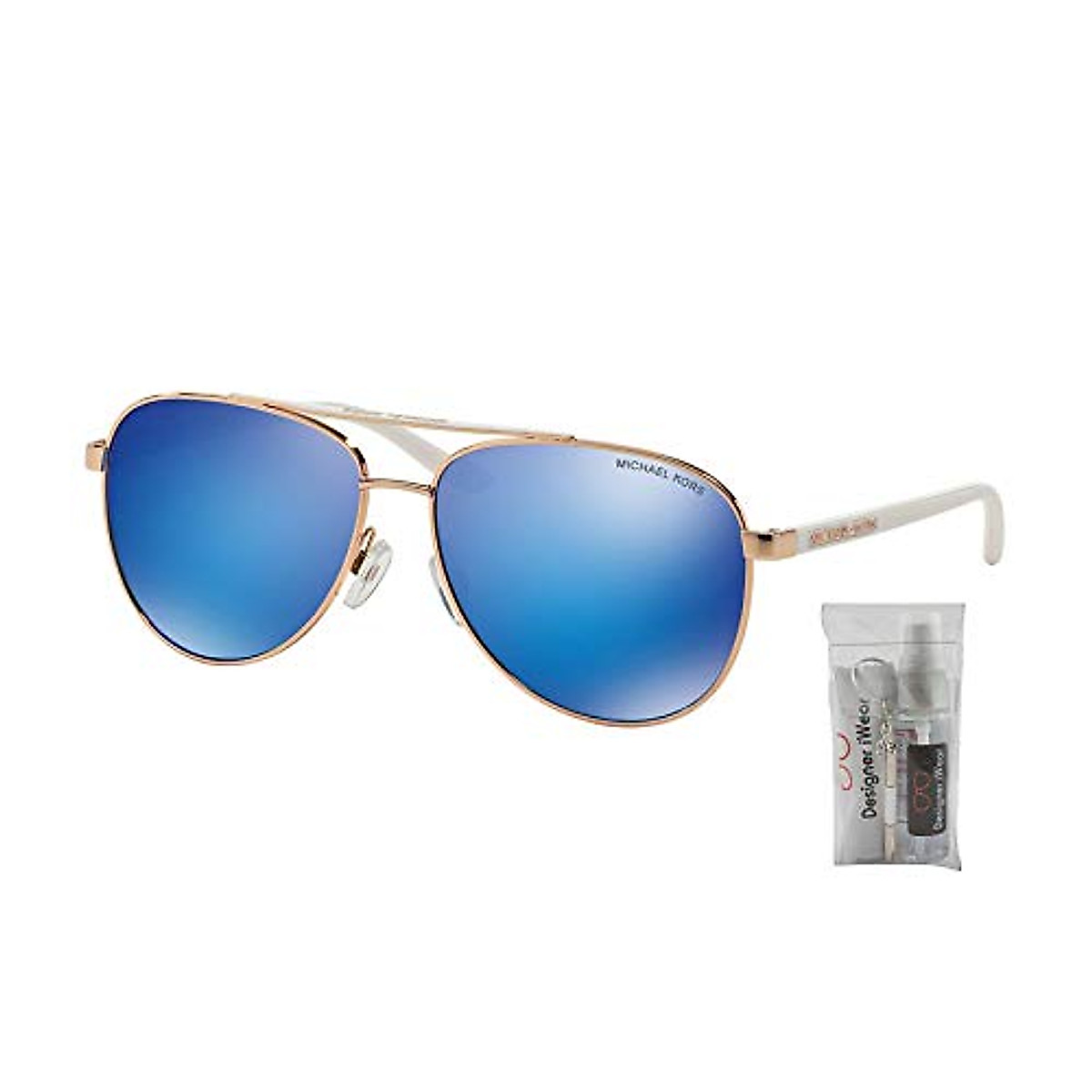 Michael Kors MK5007 HVAR Aviator 104525 59M Rose Gold White/Blue Mirror Sunglasses For Women + BUNDLE with Designer iWear Eyewear Kit