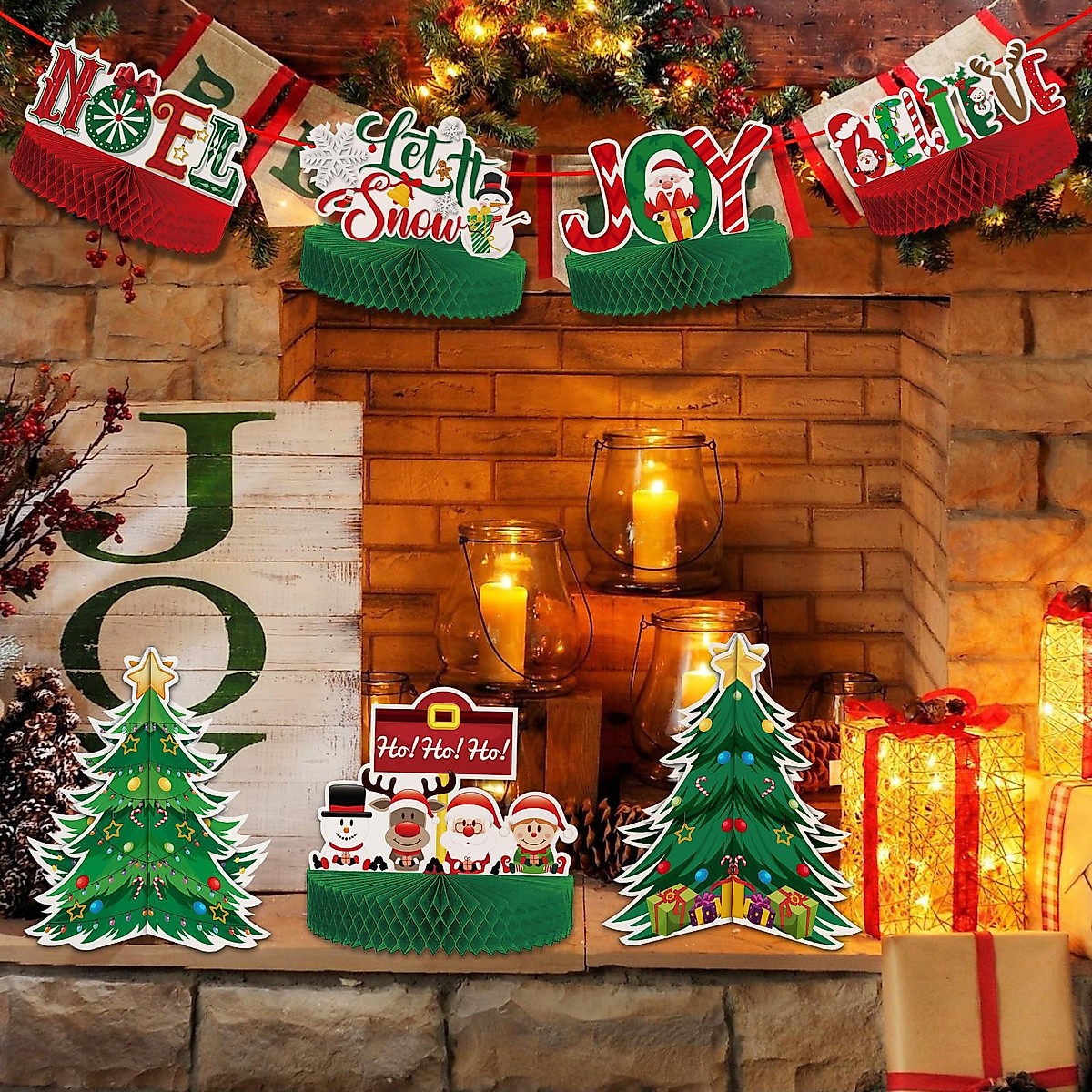 Christmas Decorations 12PCS Christmas Honeycomb Centerpieces Santa Winter Xmas Holiday Party Favors 3D Table Decor