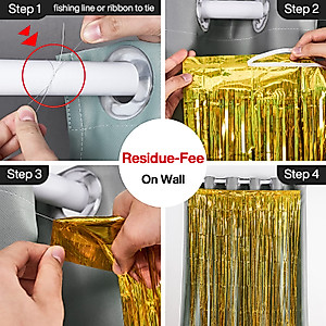 PartyWoo Foil Curtain Gold, 2 pcs 3.3x6.6 ft Gold Streamers, Tinsel Curtains, Fringe Backdrop, Tinsel Backdrop for Birthday Party, Christmas Photo Backdrop