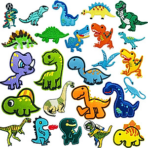Woohome Iron on Patches, 25 PCS Mixed Dinosaur Appliques Stickers Embroidery Applique Sewing or Iron on for Decoration DIY T-Shirt Hat Coat Dress Sticker