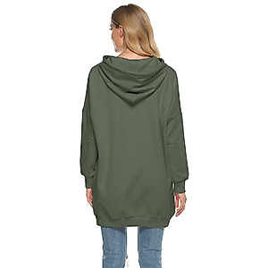 Famulily Womens Tunic Sweatshirts and Hoodies Oversized Drawstring Hood Unique Pullover Tops Army Green X-Large
