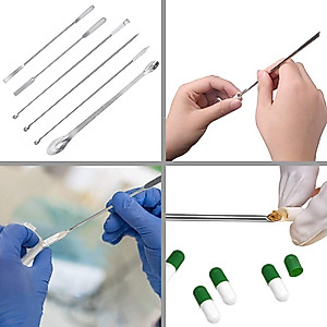 Squadare 6 Pack Micro Spatula，Lab Scoop Spoon Capsule Filler for Powders Stainless Steel Gel Cap Filler