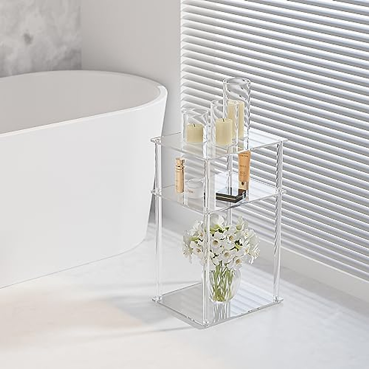 Cuguords Clear Acrylic Side Table for Small Spaces, Acrylic Nightstand for Bedroom Set of 2, 3 Tire Coffee/End Table for Living Room, Bedside Table, Acrylic Furniture 13.9" L X 11.5" W X 22"