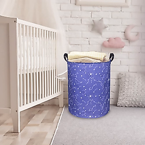 CLOCOR Large Blue Round Laundry Hamper,Kids Toy Storage Basket,Baby Dirty Clothes Nursery Hamper for Boys and Girls,Bedroom,Bathroom,Gift Basket(Starry Sky)