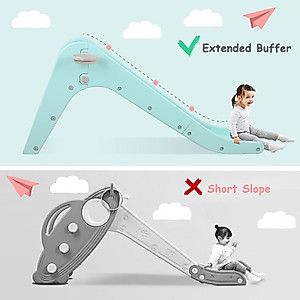 Arlopu Freestanding Kids Slide, Toddler Slide Climber with Basketball Hoop & Ball, Baby Playset w/Long Slope, for Boys and Girls Birthday, Sturdy Playground Toy for Indoor Outdoor (Robin Egg Blue)